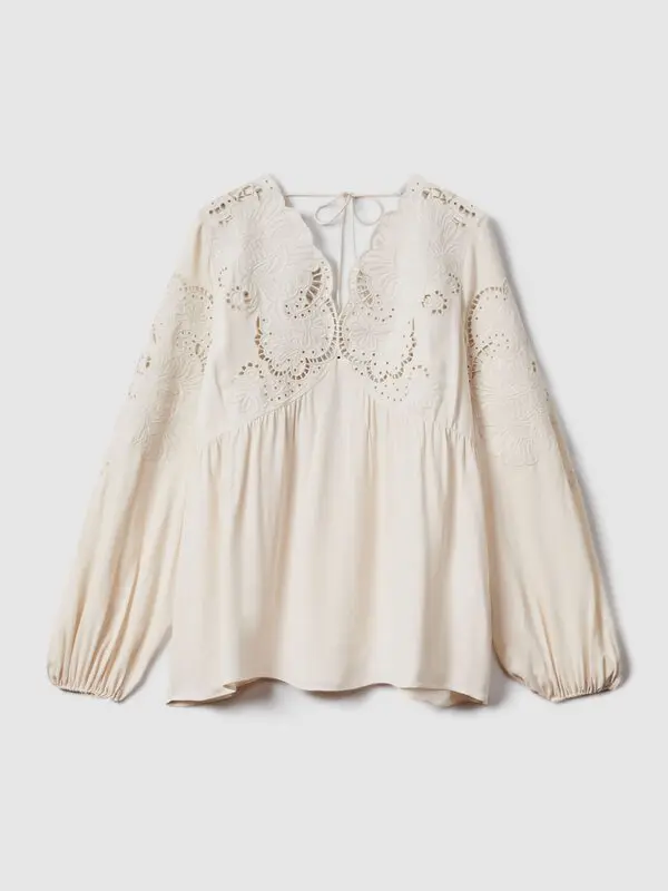 REISS Noa Lace Cut-out Blouse