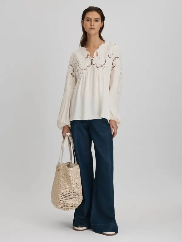 REISS Noa Lace Cut-out Blouse