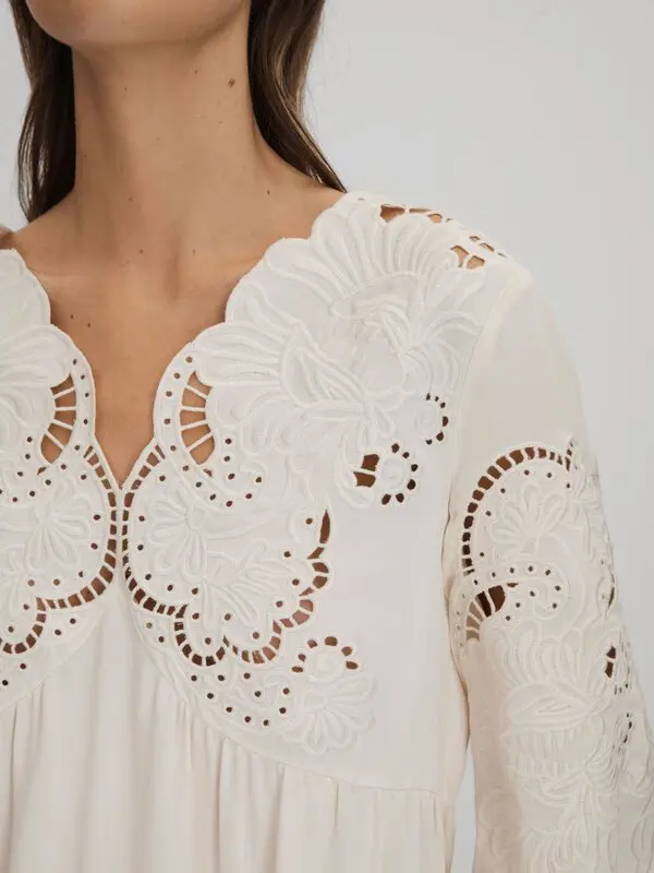 REISS Noa Lace Cut-out Blouse