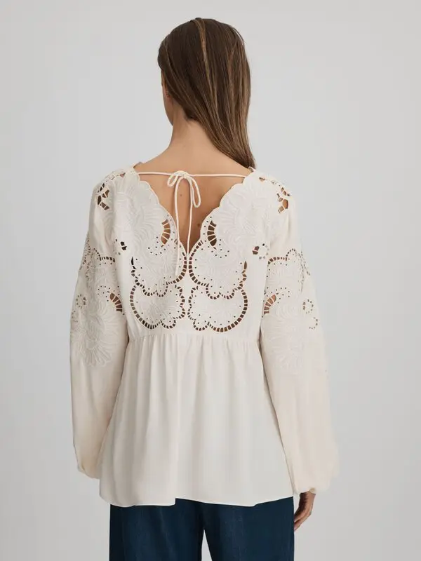 REISS Noa Lace Cut-out Blouse
