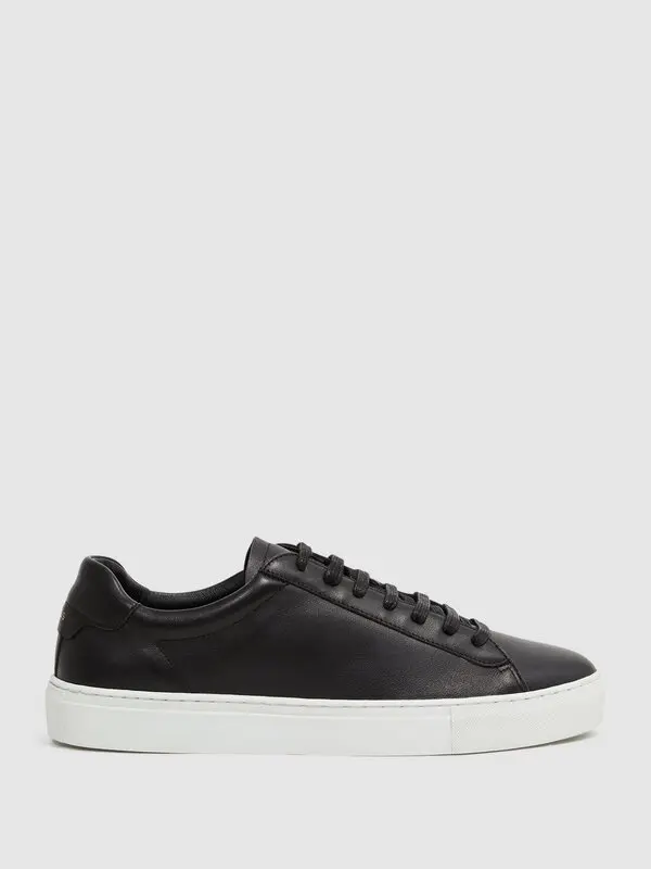 REISS Finley Leather Trainers - Black