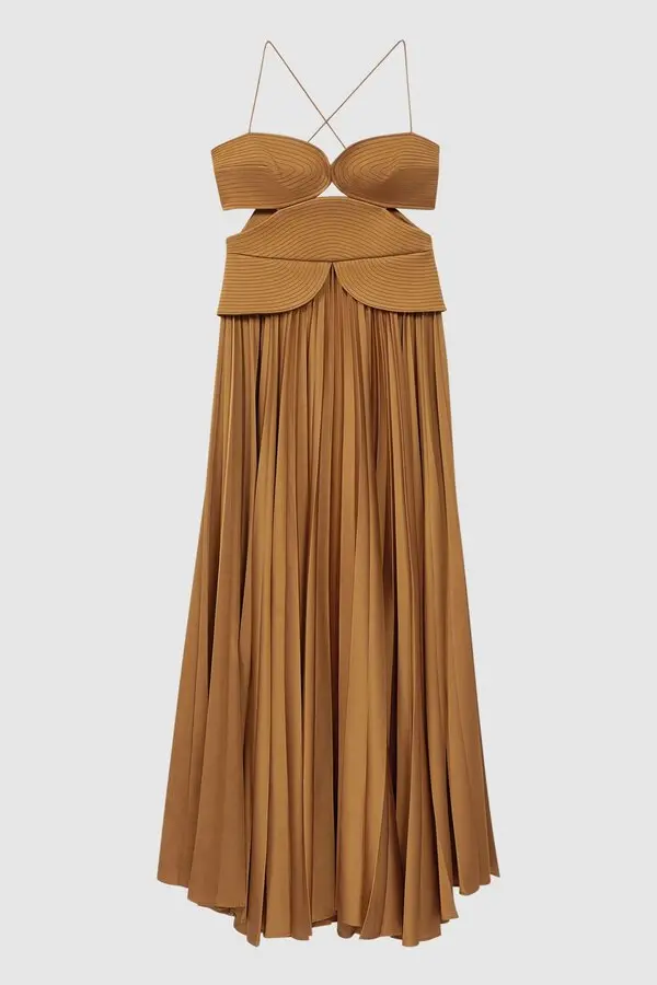 Acler Peplum Pleated Midi Dress In Gold - 60% Off | Editorialist