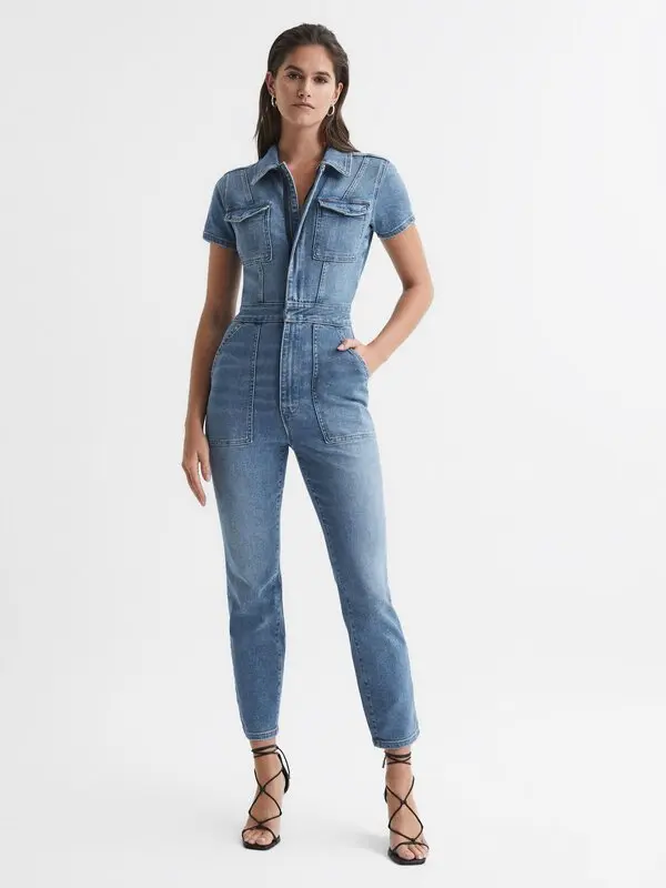 Good American Fit For Success Denim Jumpsuit - Mid Blue