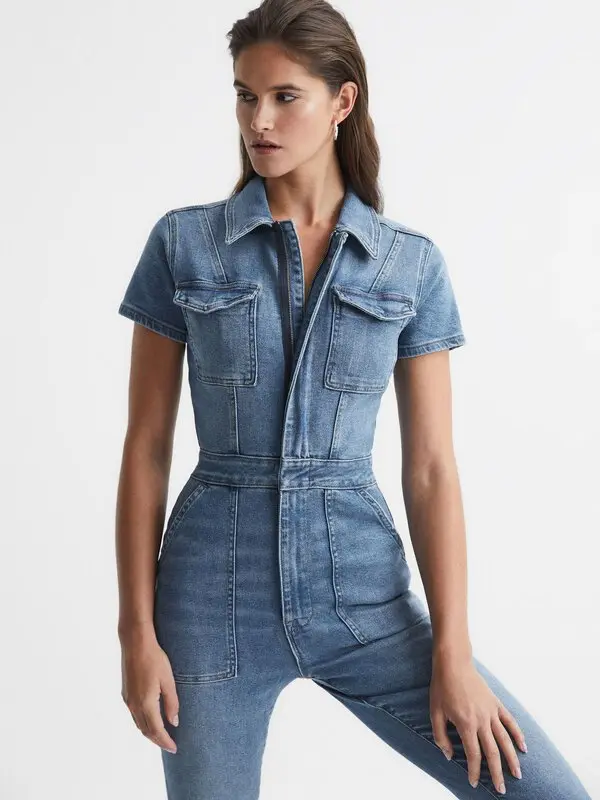 Good American Fit For Success Denim Jumpsuit - Mid Blue