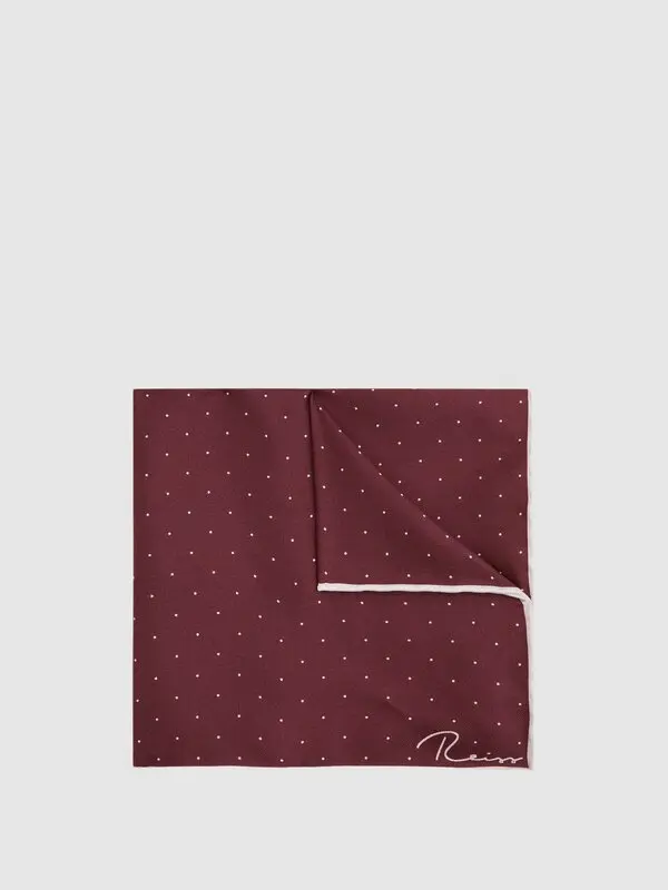 REISS Liam Polka Dot Silk Pocket Square - Burgundy