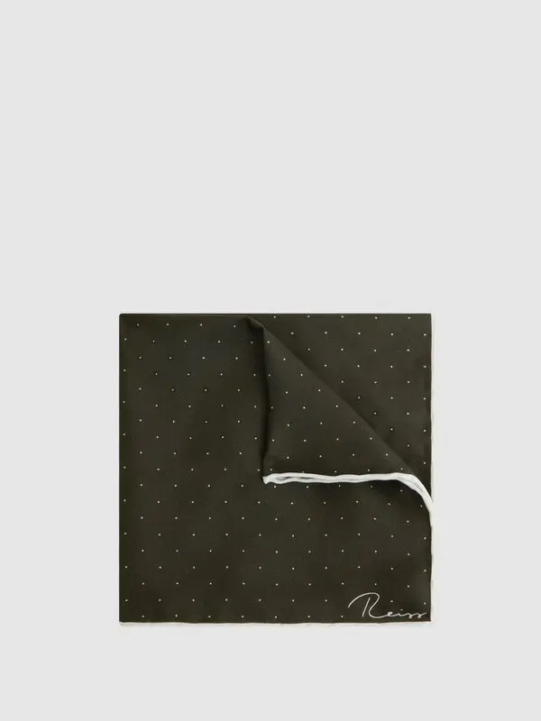 REISS Liam Polka Dot Silk Pocket Square - Dark Green