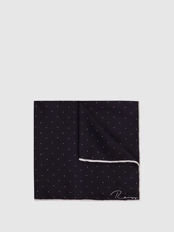 REISS Liam Polka Dot Silk Pocket Square - Navy