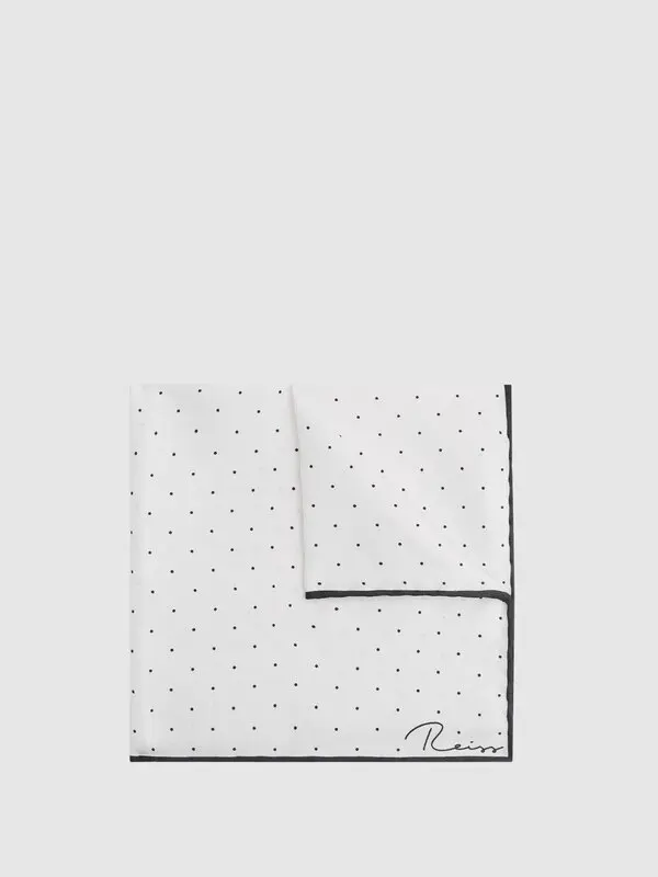 REISS Liam Polka Dot Silk Pocket Square - White