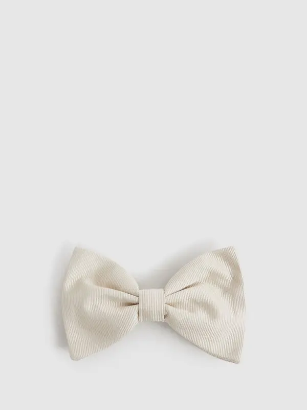 REISS Grosgrain Silk Bow Tie - Cream