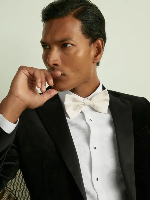 REISS Grosgrain Silk Bow Tie - Cream