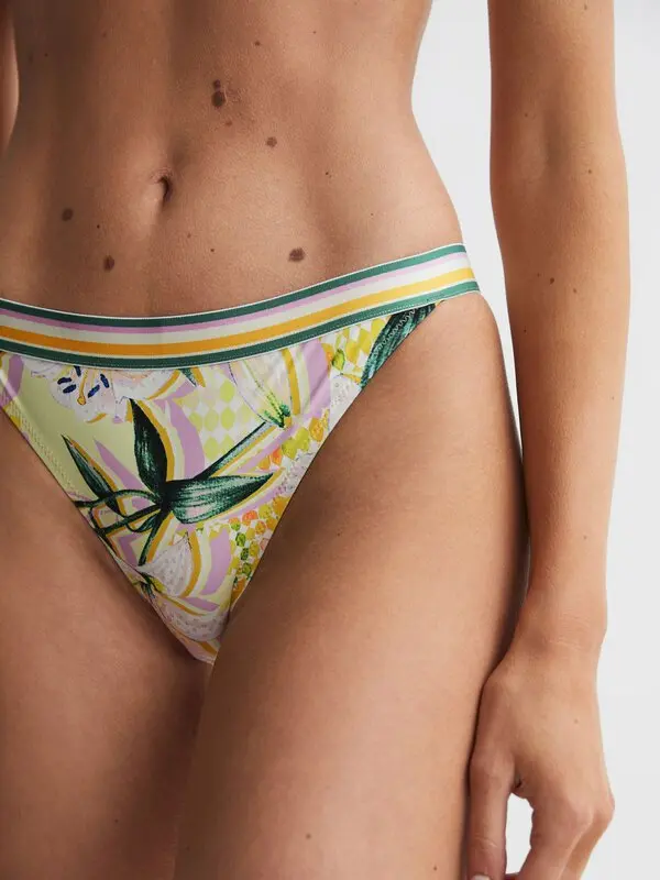 REISS Faye Floral Print Bikini Bottom - Yellow