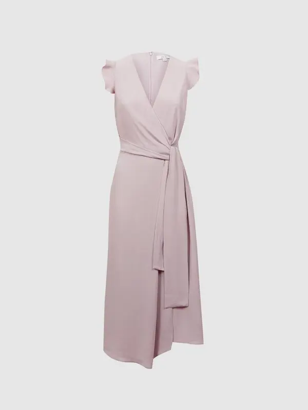 REISS Willow Wrap Tie Midi Dress