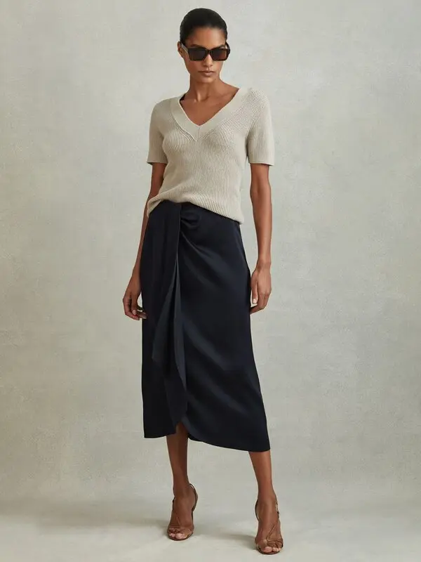 REISS Bella High-rise Wrap Midi Skirt
