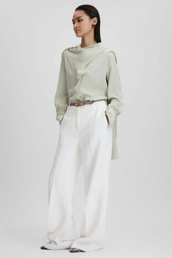 REISS Emilia Satin Shirt With Detachable Scarf