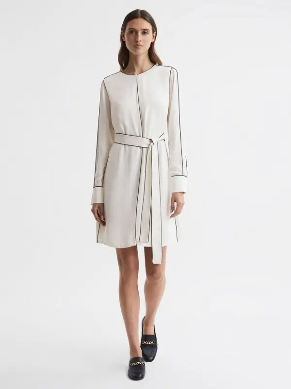 REISS Elainy Belted Trim Dress