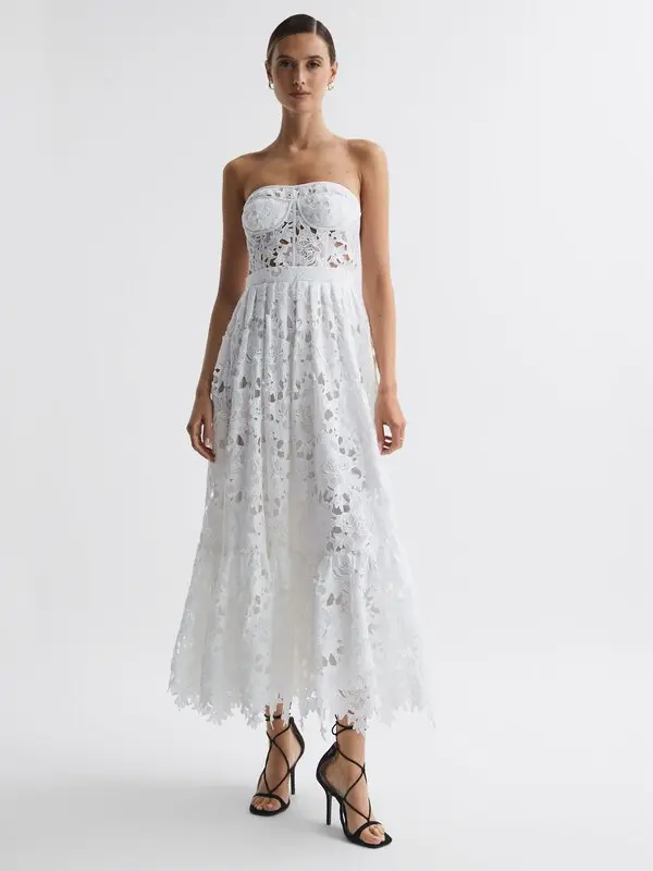 LEO LIN Bustier Lace Midi Dress