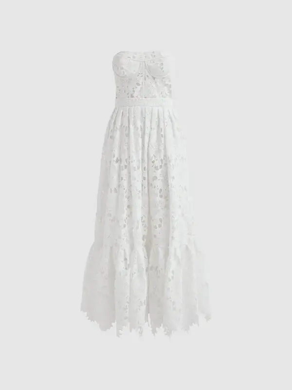 LEO LIN Bustier Lace Midi Dress