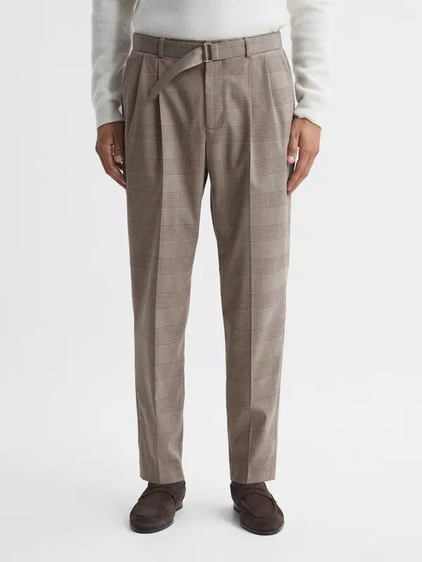 REISS Prince Of Wales Check Belted Trousers