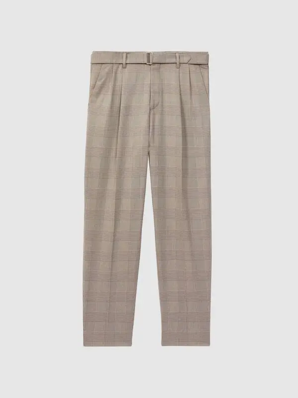 REISS Prince Of Wales Check Belted Trousers