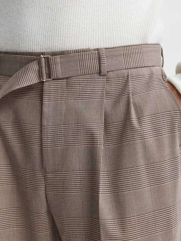 REISS Prince Of Wales Check Belted Trousers