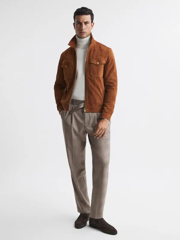 REISS Prince Of Wales Check Belted Trousers