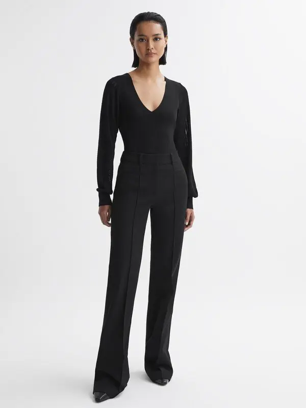 REISS Lexi Knitted Top With Blouson Sleeves