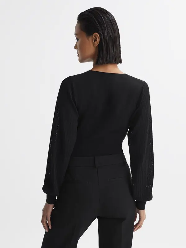REISS Lexi Knitted Top With Blouson Sleeves
