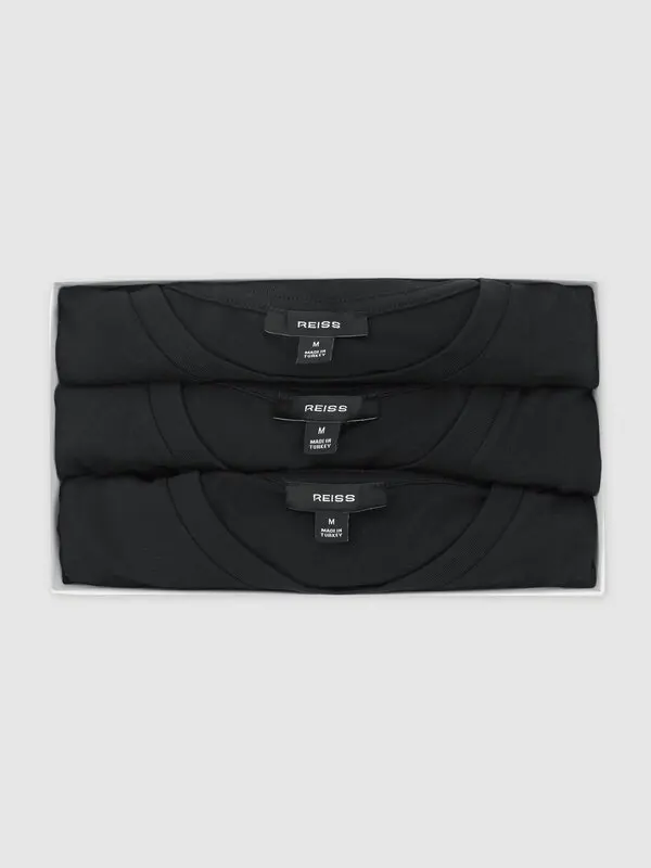 REISS 3 Bless 3 Pack Cotton Crew-neck Tailored-fit T-shirts 3-pack - Black