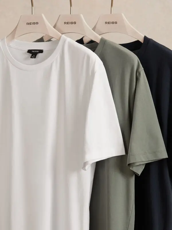 REISS 3 Bless 3 Pack Cotton Crew-neck T-shirts 3 Pack - White/navy/sage