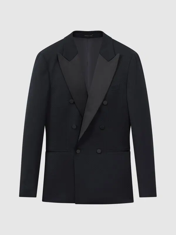 REISS Deal Modern Fit Satin Lapel Double Breasted Jacquard Blazer