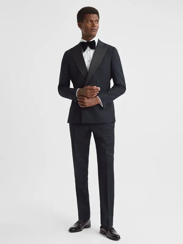 REISS Deal Modern Fit Satin Lapel Double Breasted Jacquard Blazer