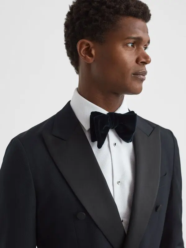 REISS Deal Modern Fit Satin Lapel Double Breasted Jacquard Blazer