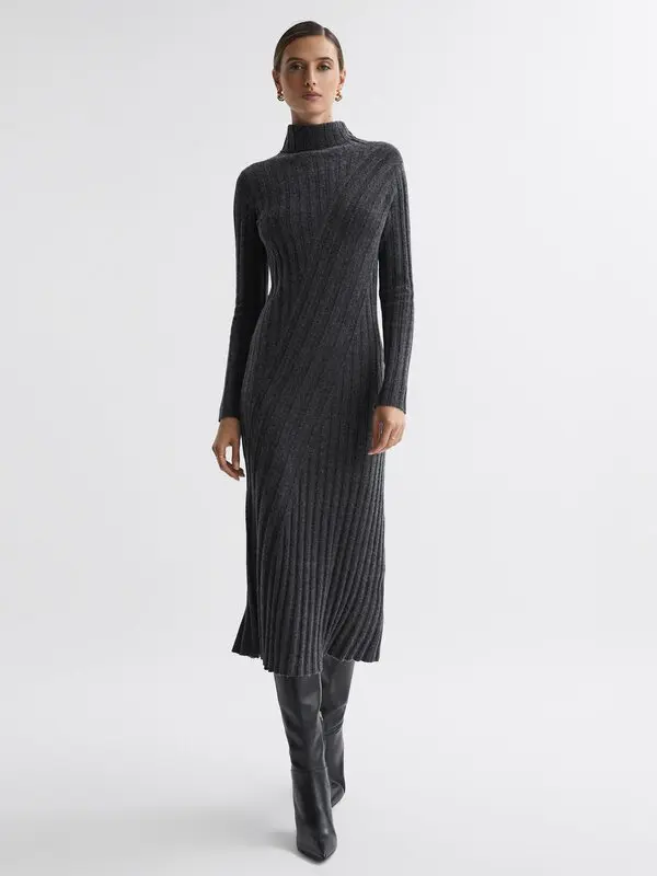 REISS Cady Knitted Roll Neck Midi Dress