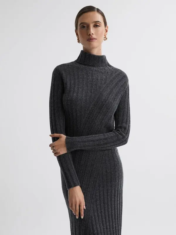 REISS Cady Knitted Roll Neck Midi Dress