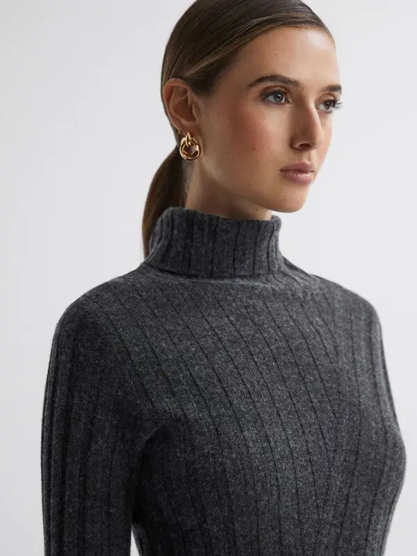 REISS Cady Knitted Roll Neck Midi Dress