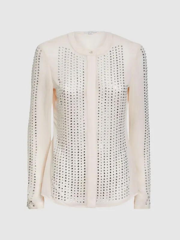 REISS Robyn Embellished Fitted Shirt