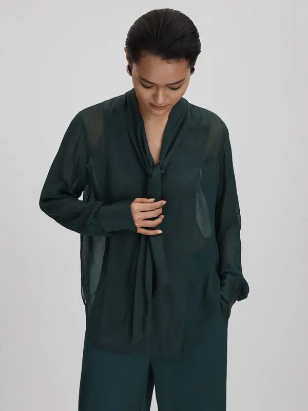 REISS Lula Tie Neck Blouse