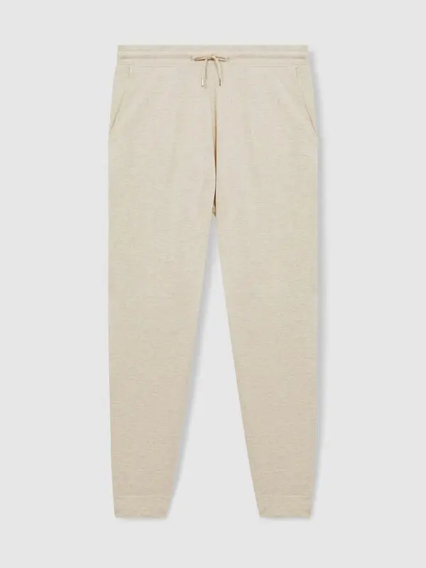 REISS Jose Drawstring Fleece Lined Joggers - Oatmeal Melange