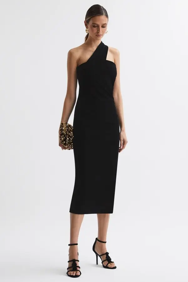 REISS Abbey Velvet One-shoulder Midi Dress