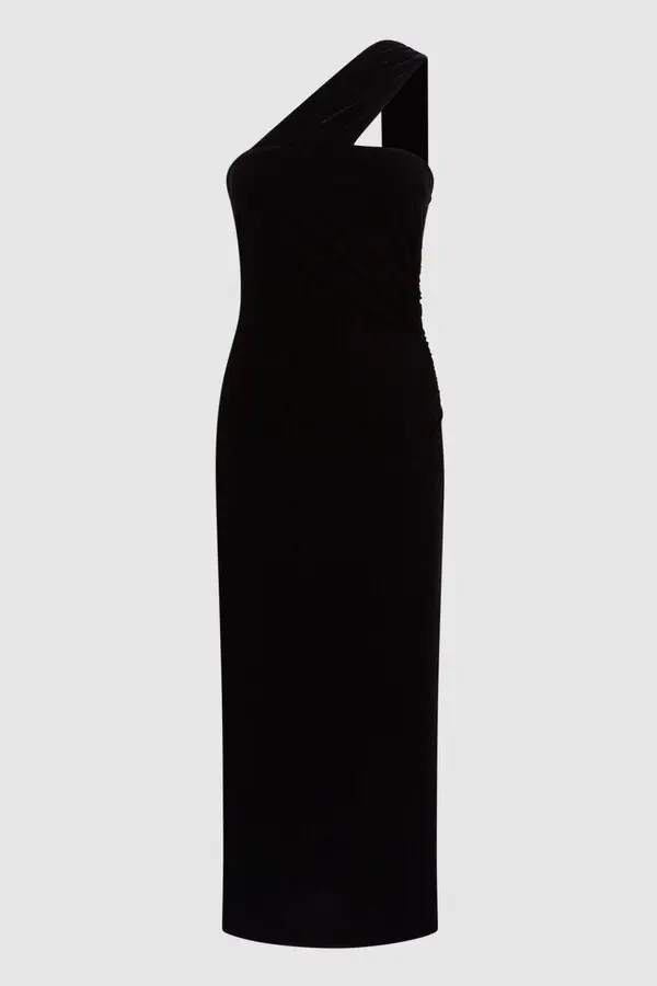 REISS Abbey Velvet One-shoulder Midi Dress