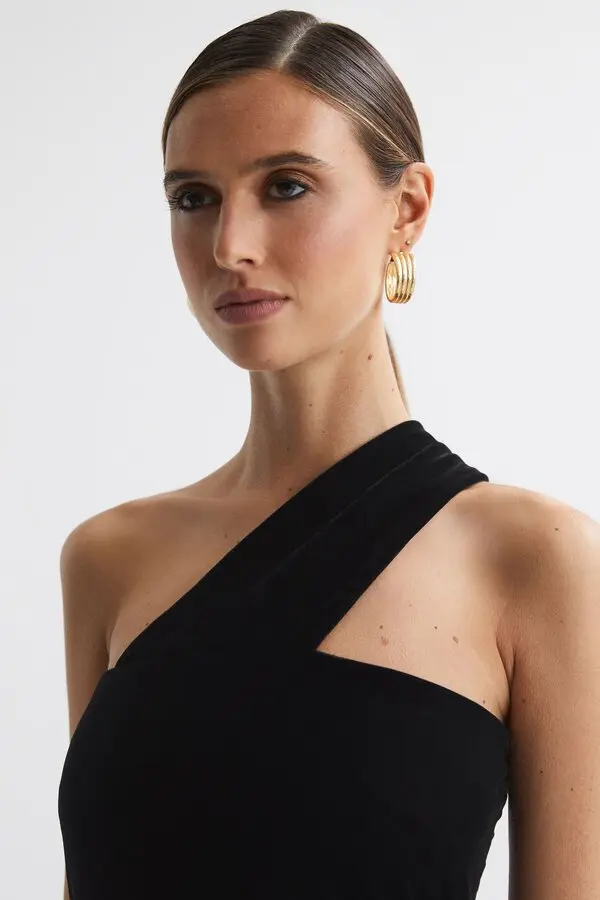 REISS Abbey Velvet One-shoulder Midi Dress