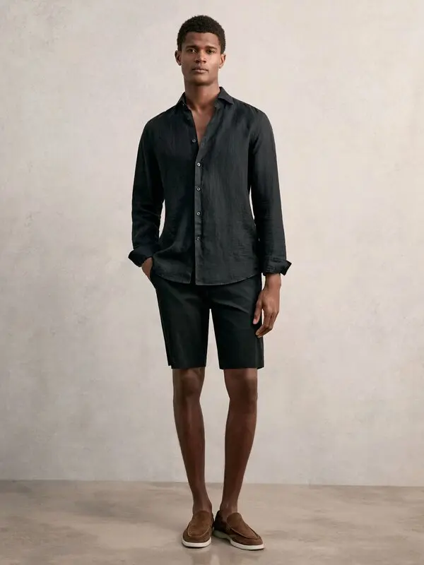 REISS Wicketairforce Regular Length Cotton Chino Shorts With Stretch - Black