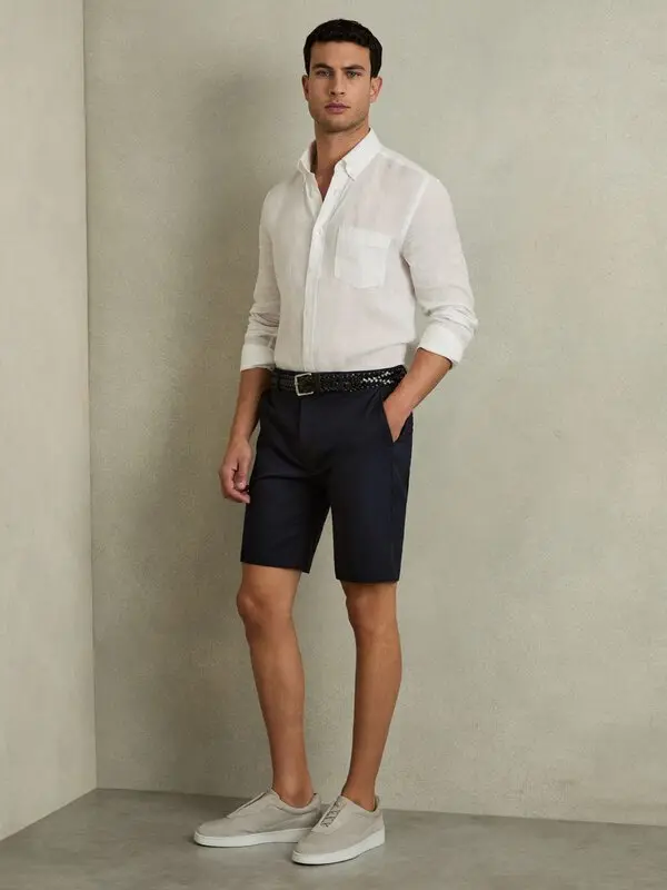 REISS Wicketairforce Short Length Casual Chino Shorts - Navy