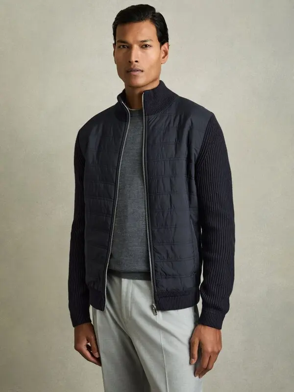 REISS Zip-through Hybrid Jacket - Navy
