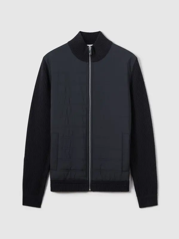 REISS Zip-through Hybrid Jacket - Navy