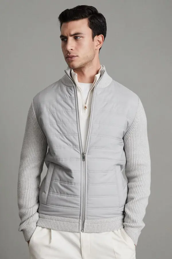 REISS Zip-through Hybrid Jacket - Soft Grey
