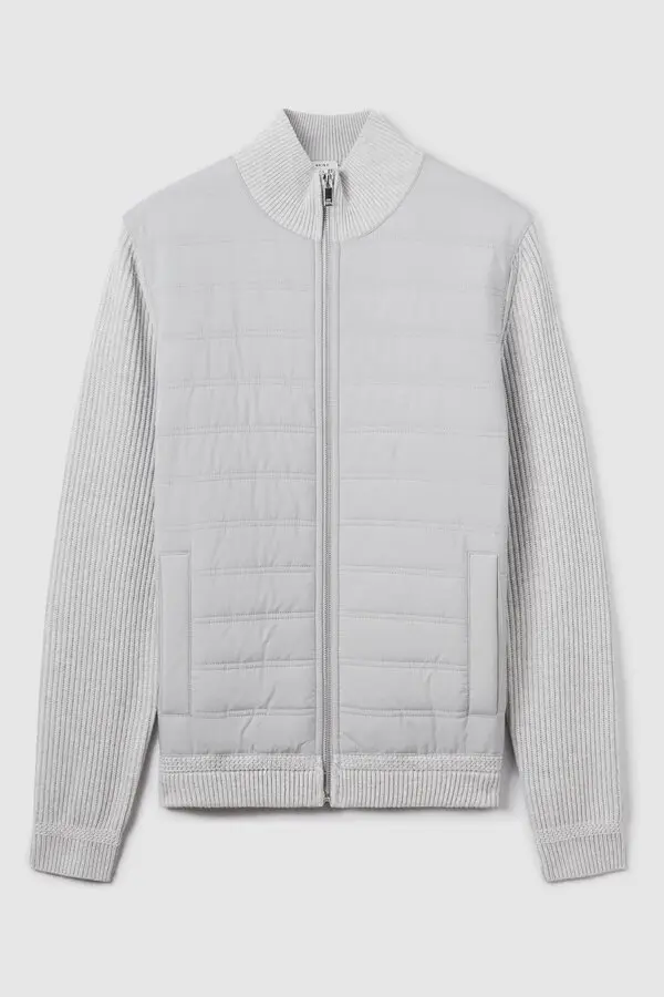 REISS Zip-through Hybrid Jacket - Soft Grey