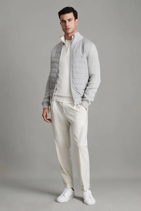 REISS Zip-through Hybrid Jacket - Soft Grey