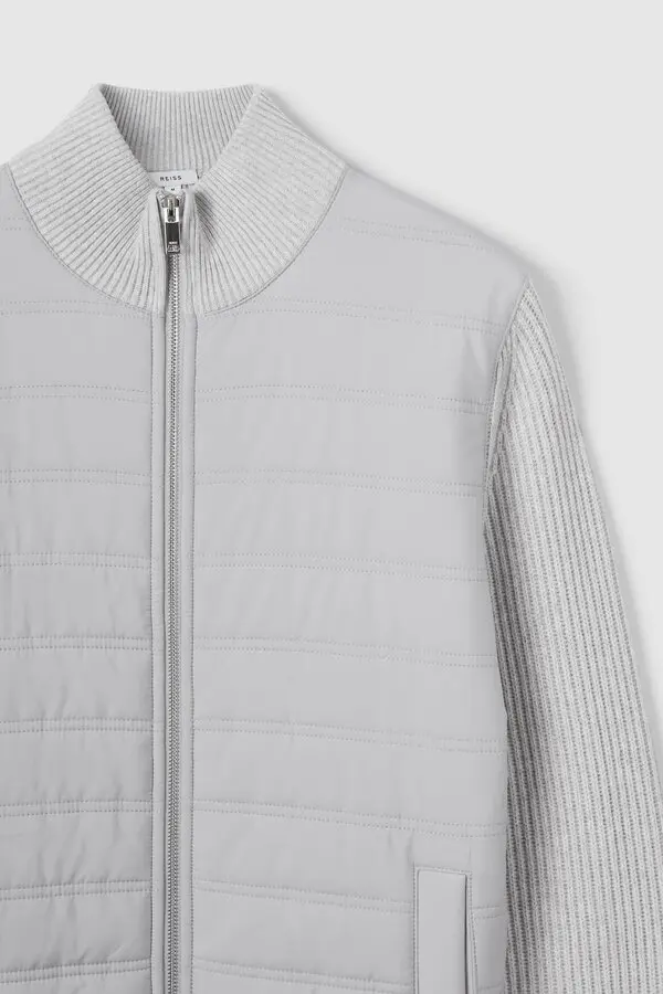 REISS Zip-through Hybrid Jacket - Soft Grey