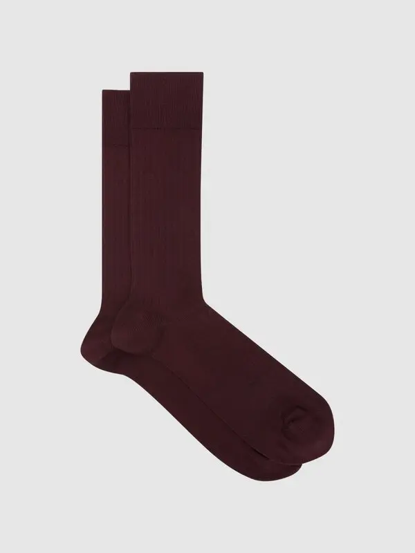 REISS Fela Cotton-blend Ribbed Socks - Bordeaux